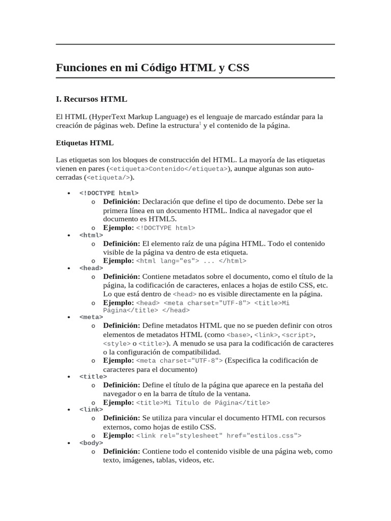 Funciones HTML y CSS Esenciales | PDF | HTML | Estándares del consorcio ...