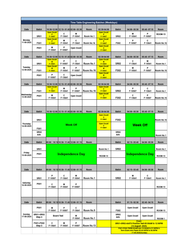 Time Table_Engg_New Session-2025-26 - Google Sheets-4 | PDF