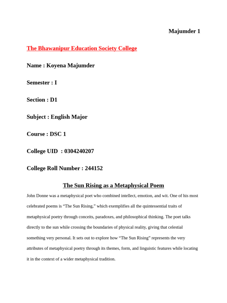 Analyzing Donne's "The Sun Rising" | PDF | Poetry