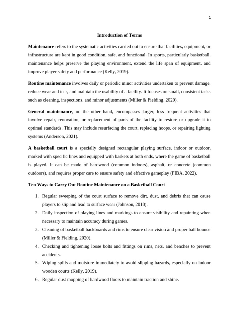 Basketball Court Maintenance Guide | PDF