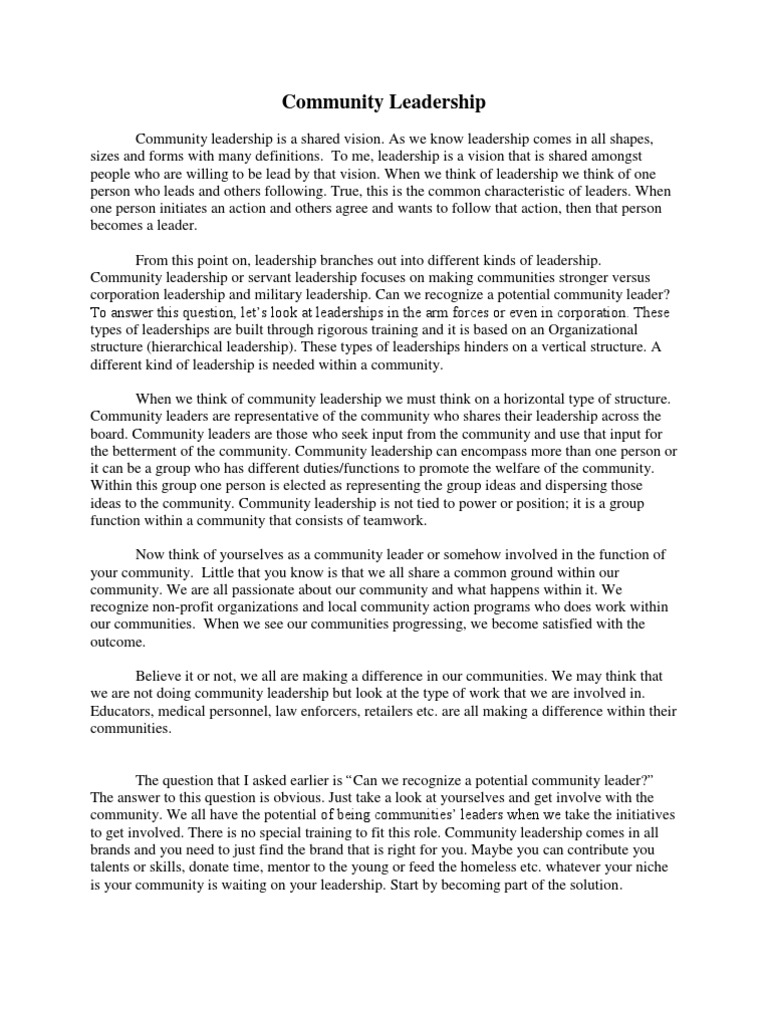 Community Leadership | Social Psychology | Leadership