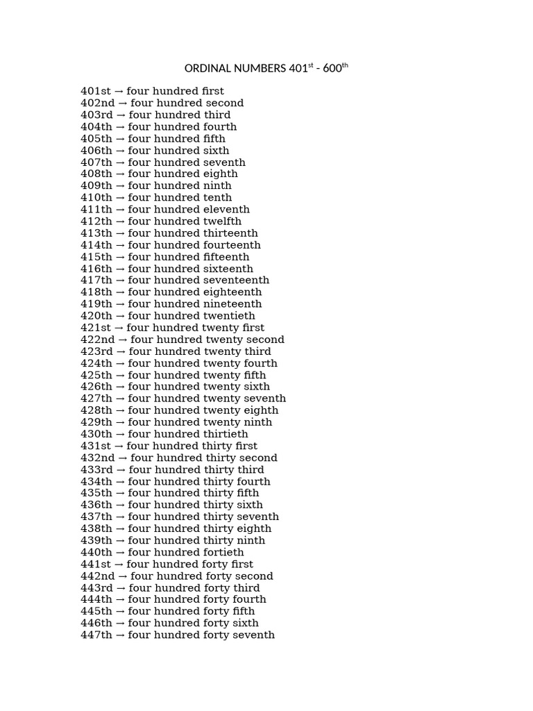 401st - 600th ORDINAL NUMBERS | PDF