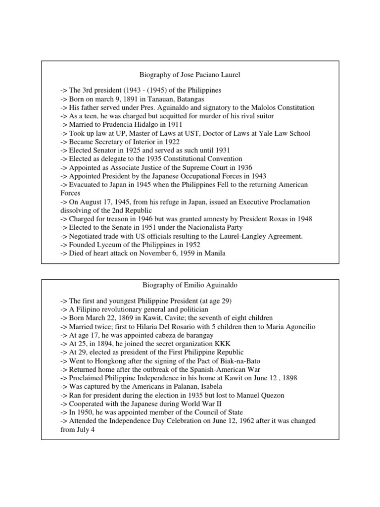 Biography of Jose Paciano Laurel | PDF | Benigno Aquino Iii | President ...