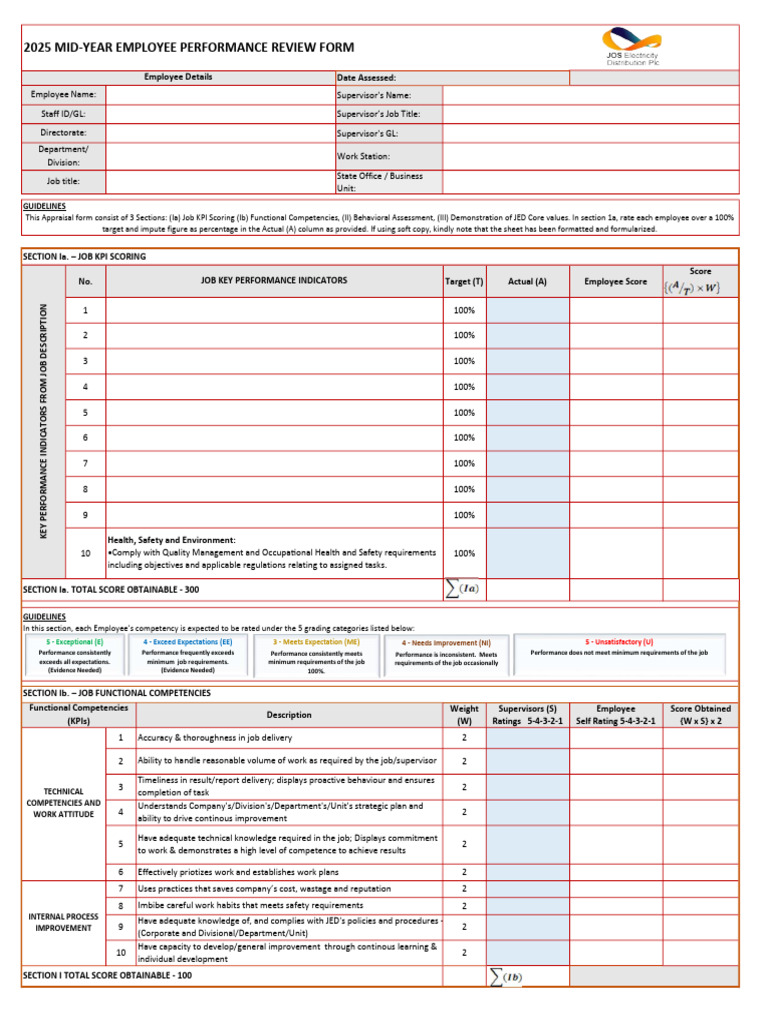 2025 Employee Performance Review Form | PDF | Performance Indicator | Employment