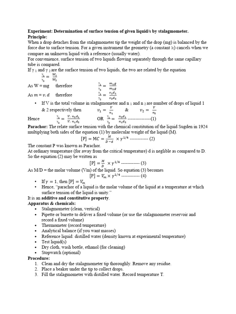 Measure Liquid Surface Tension Experiment | PDF | Surface Tension | Liquids