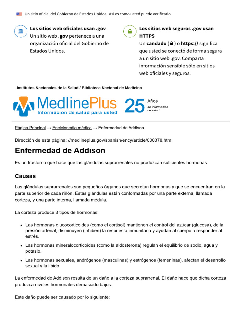 Enfermedad de Addison - MedlinePlus Enciclopedia Médica | PDF ...