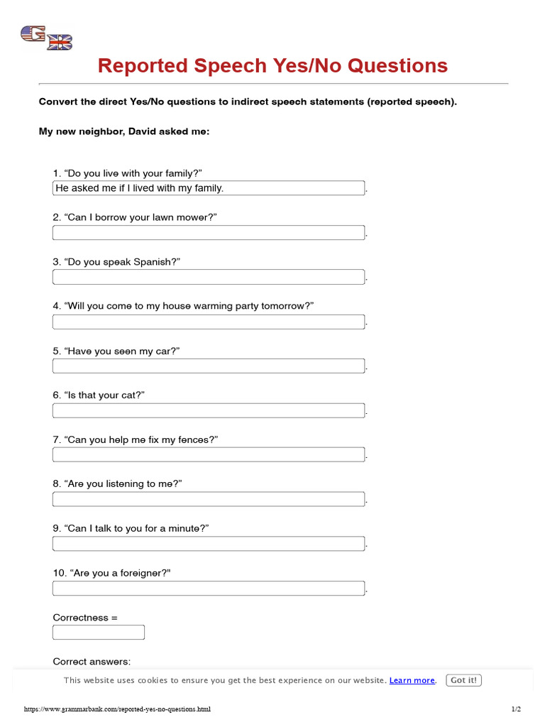 Reported Speech: Yes/No Questions | PDF