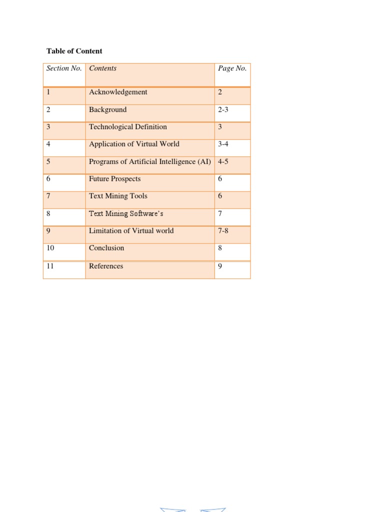 Section No. Contents Page No.: Table of Content | PDF | Virtual World ...