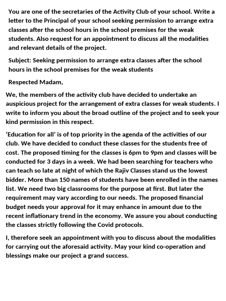 Extra Classes Proposal for Weak Students | PDF