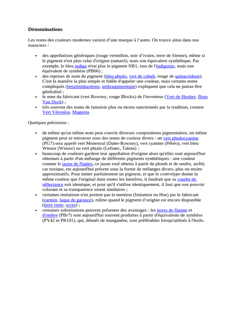 Noms des couleurs et pigments modernes | PDF