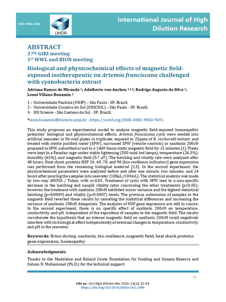 Biological and Physicochemical Effects of Magnetic | PDF | Homeopathy