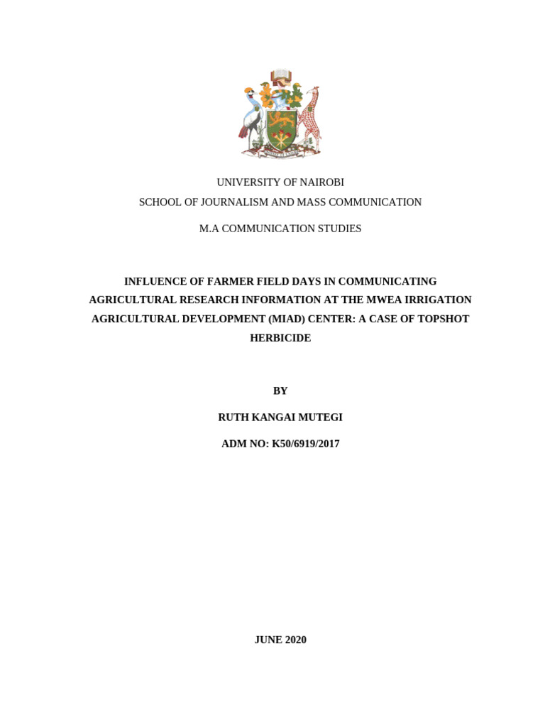 Ruth Mutegi Proposal 2020 | PDF | Agriculture | Food Security