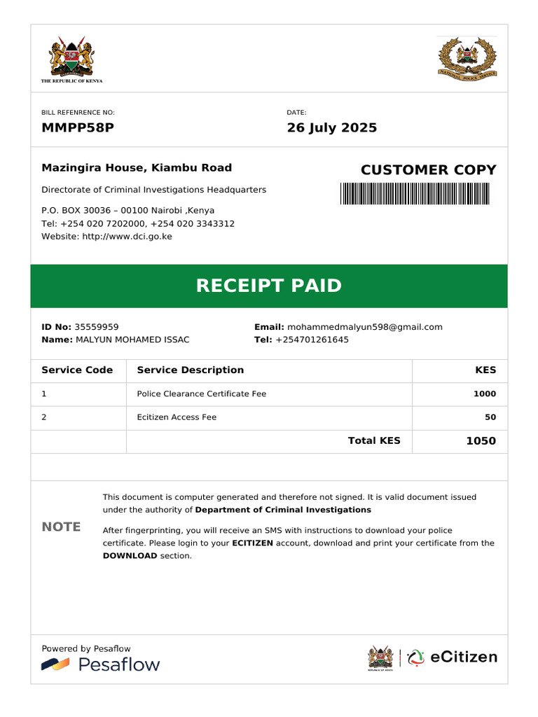 PCC 6qslaypn5 Dci Receipt | PDF