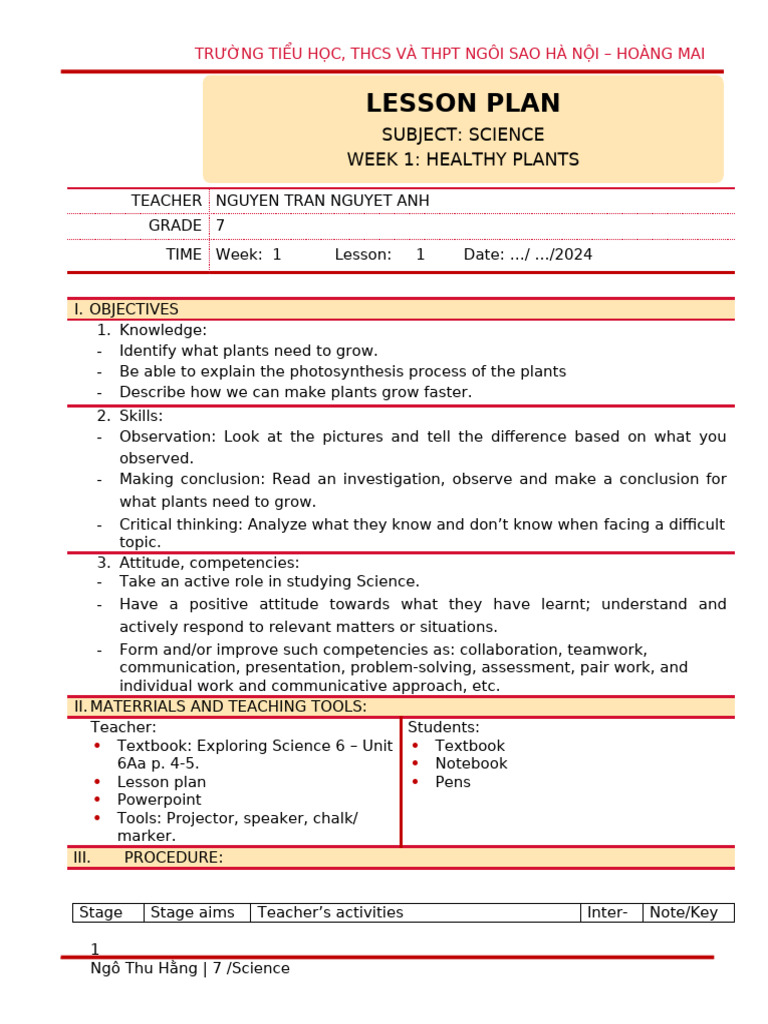 Science Lesson Plan: Healthy Plants | PDF | Plants | Word Search