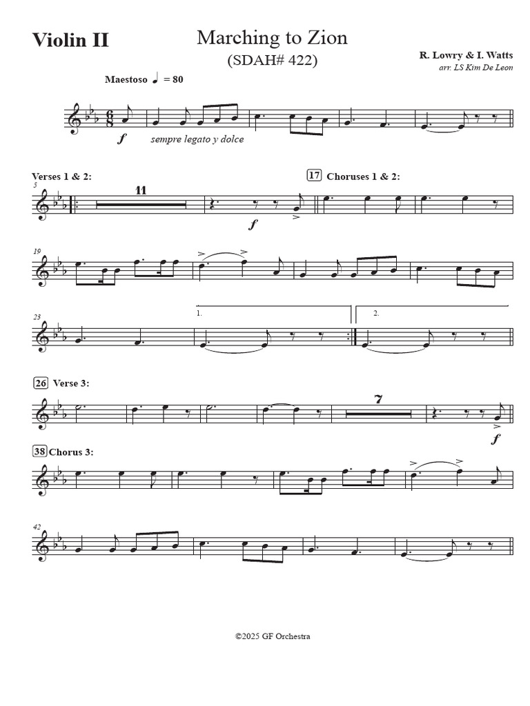 Marching to Zion Violin II Arrangement | PDF