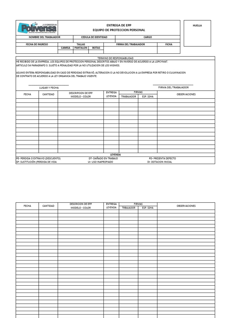 FORMATO de ENTREGA de EPP Nuevo para Verificacion y Codificar | PDF
