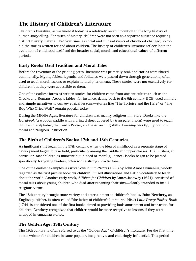 The History of Childrens Literature | PDF | Children's Literature | Fable