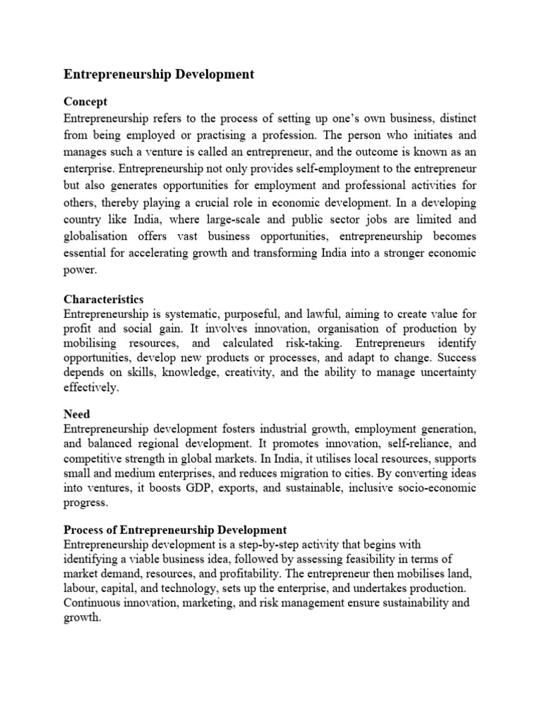 Entrepreneurship Development in India | PDF | Entrepreneurship ...