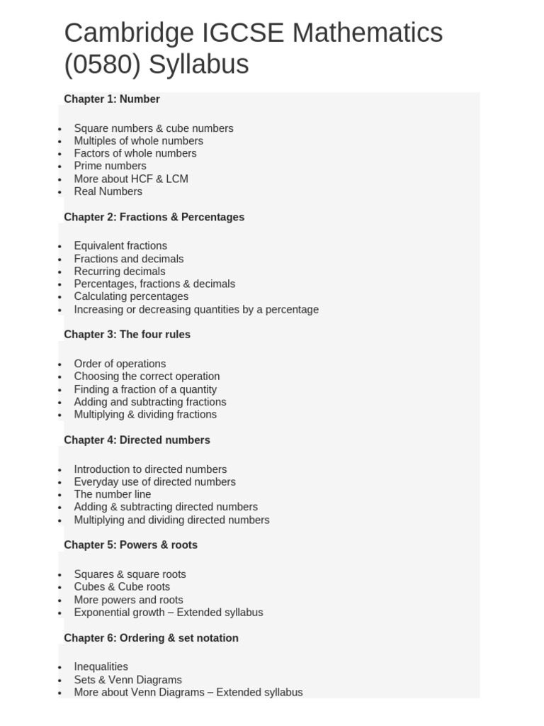 Cambridge IGCSE Mathematics Syllabus (Details) 0580 | PDF ...