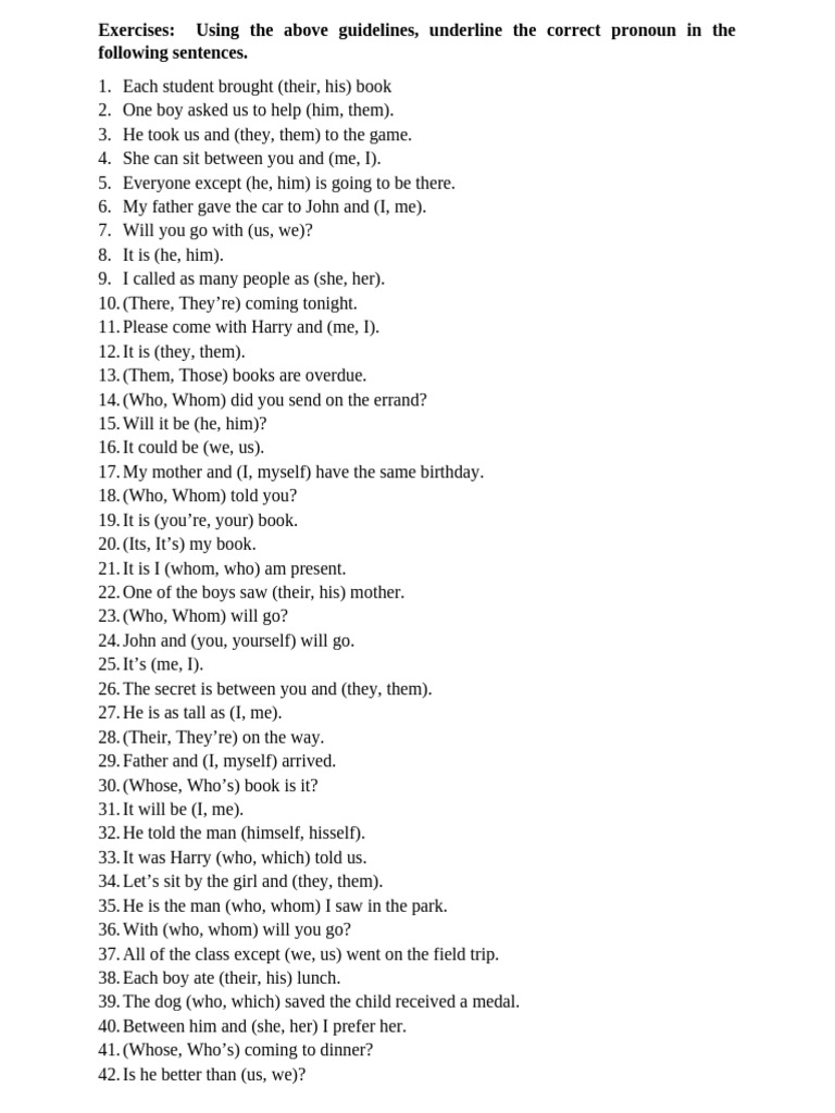Pronoun Usage Exercises and Answers | PDF