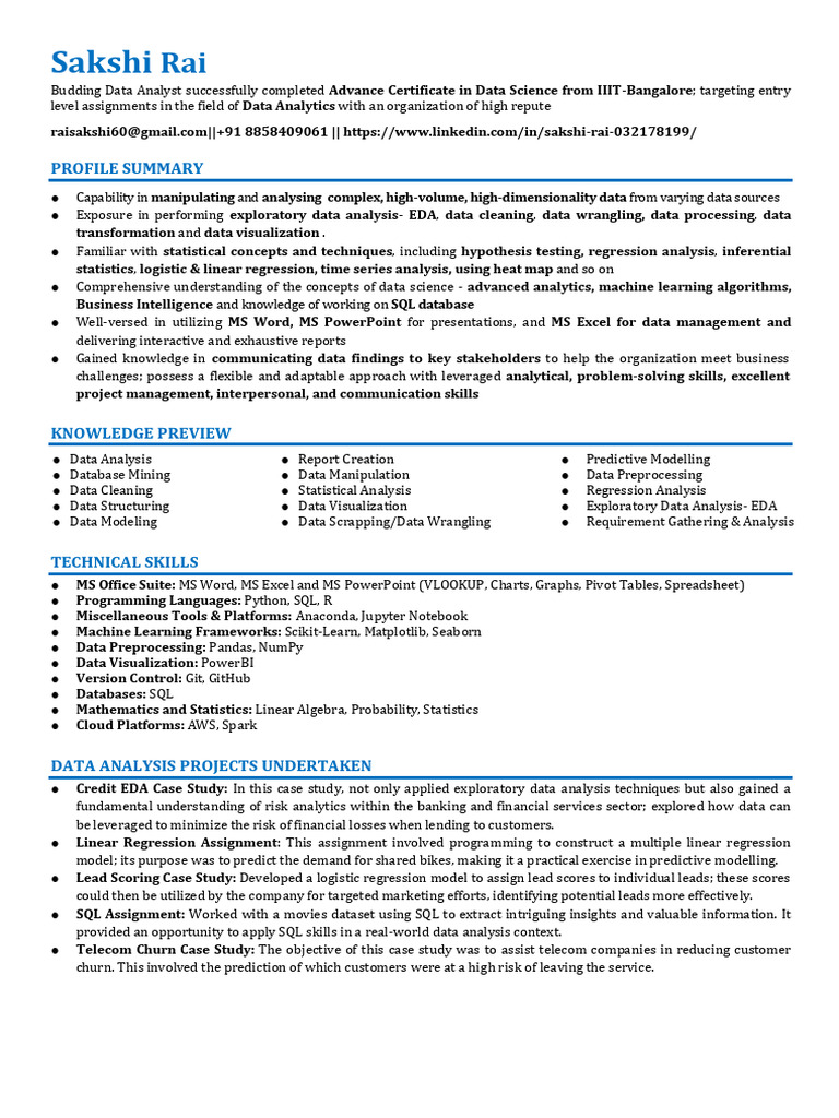 SAKSHI RESUME DATA ANALYST | PDF | Data Analysis | Analytics