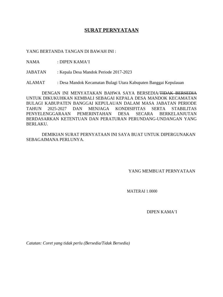 Surat Pernyataan Mantan Kades Pdf