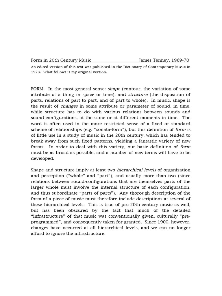 Tenney Form in 20th C Music (1969-70) | PDF | Chord (Music) | Perception