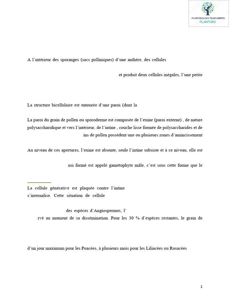 Reproduction des Angiospermes : Pollen et Ovule | PDF | Fécondation ...