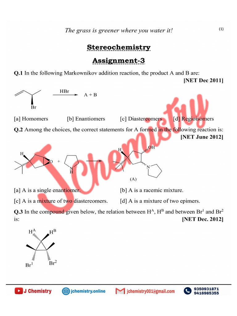 Stereochemistry Assignment 3 | PDF