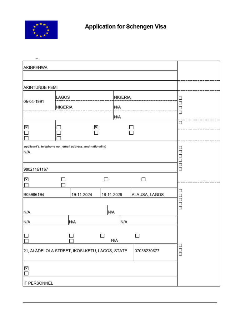 AKINFENWA Schengen Visa Application Form 2024 | PDF | Travel Visa | Justice