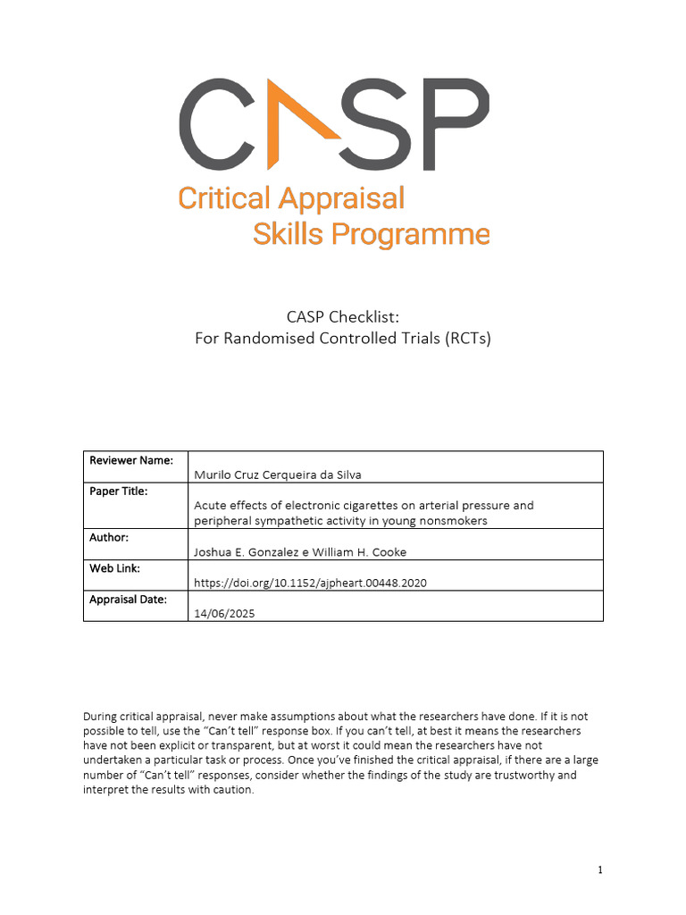 CASP RCT Checklist for Critical Appraisal | PDF | Randomized Controlled ...