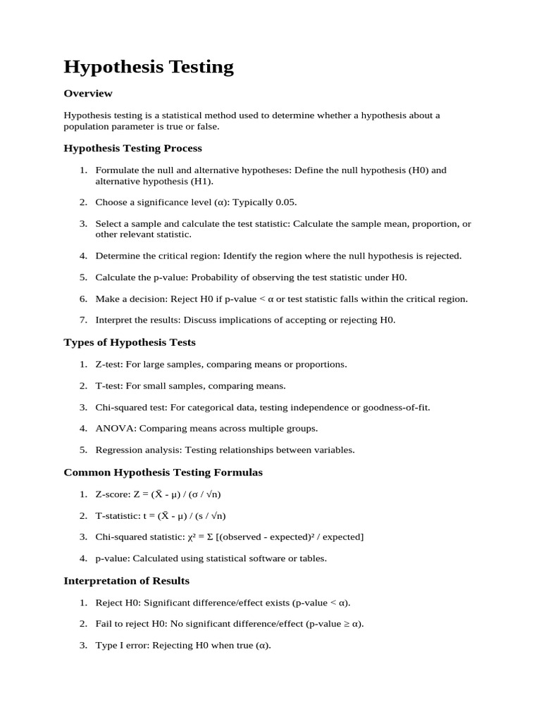 Hypothesis Testing Notes (EDA) | PDF | P Value | Statistical Significance