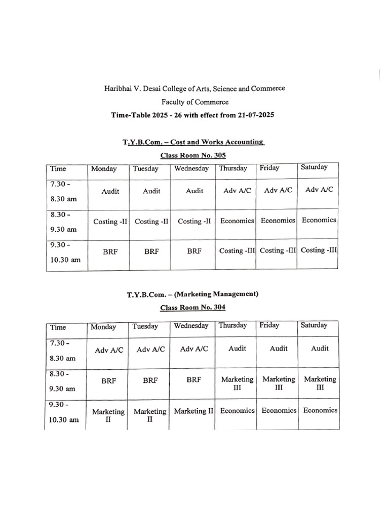 Time Table | PDF