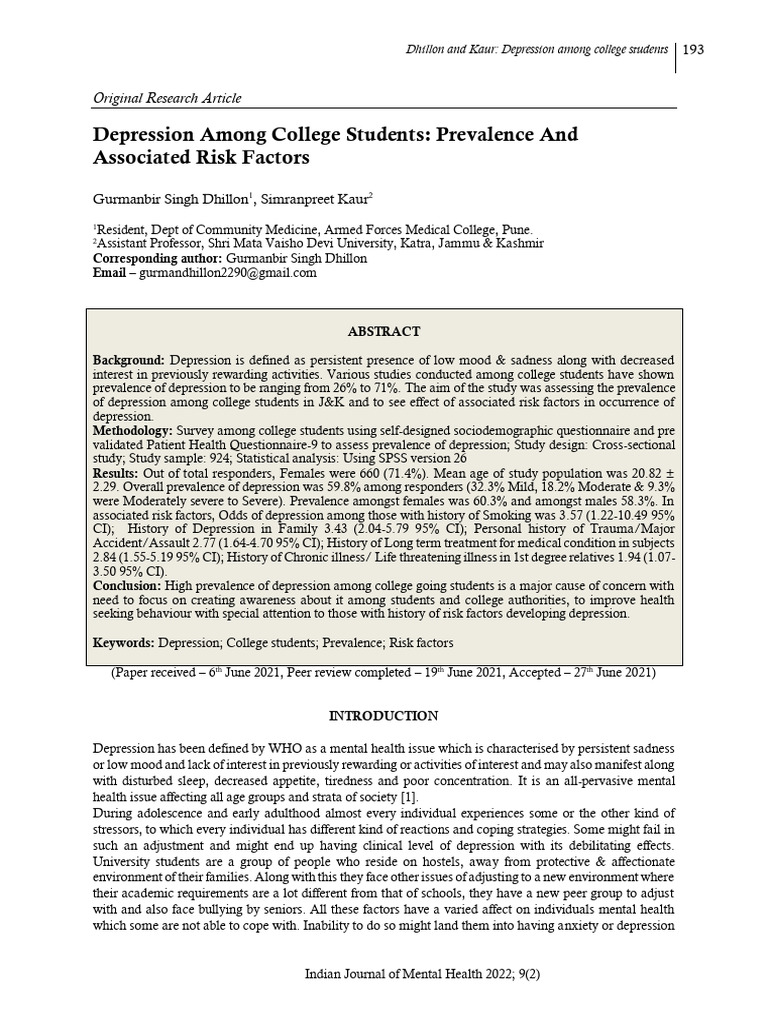 Depression Prevalence in College Students | PDF | Major Depressive ...