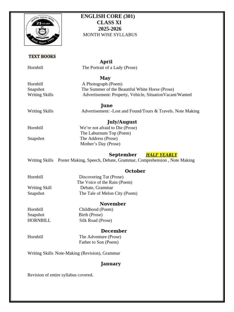 Xi Syllabus 2025-26 | PDF