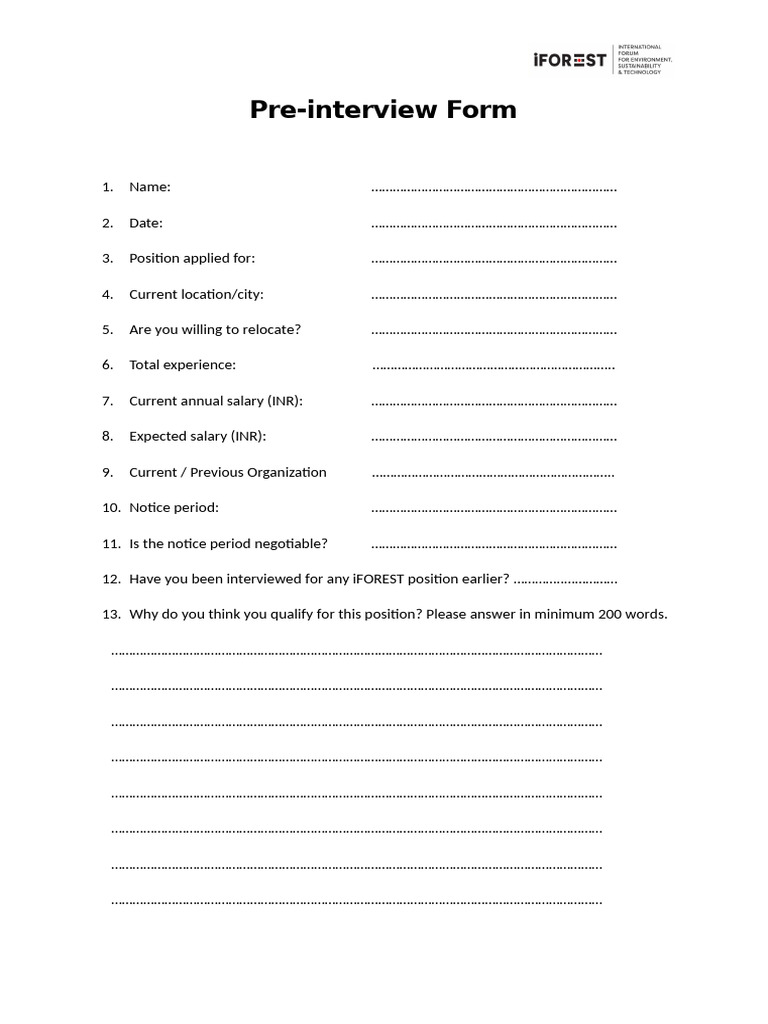 Pre-Interview Information Form | PDF