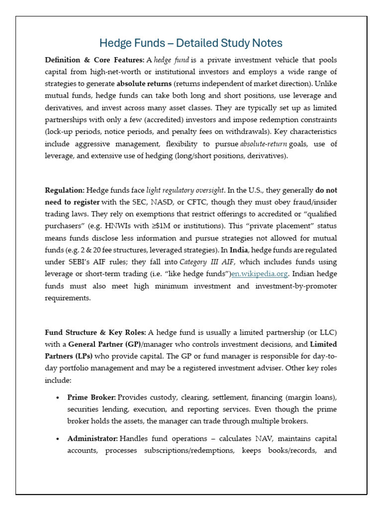Comprehensive Guide to Hedge Funds | PDF | Hedge Fund | Arbitrage
