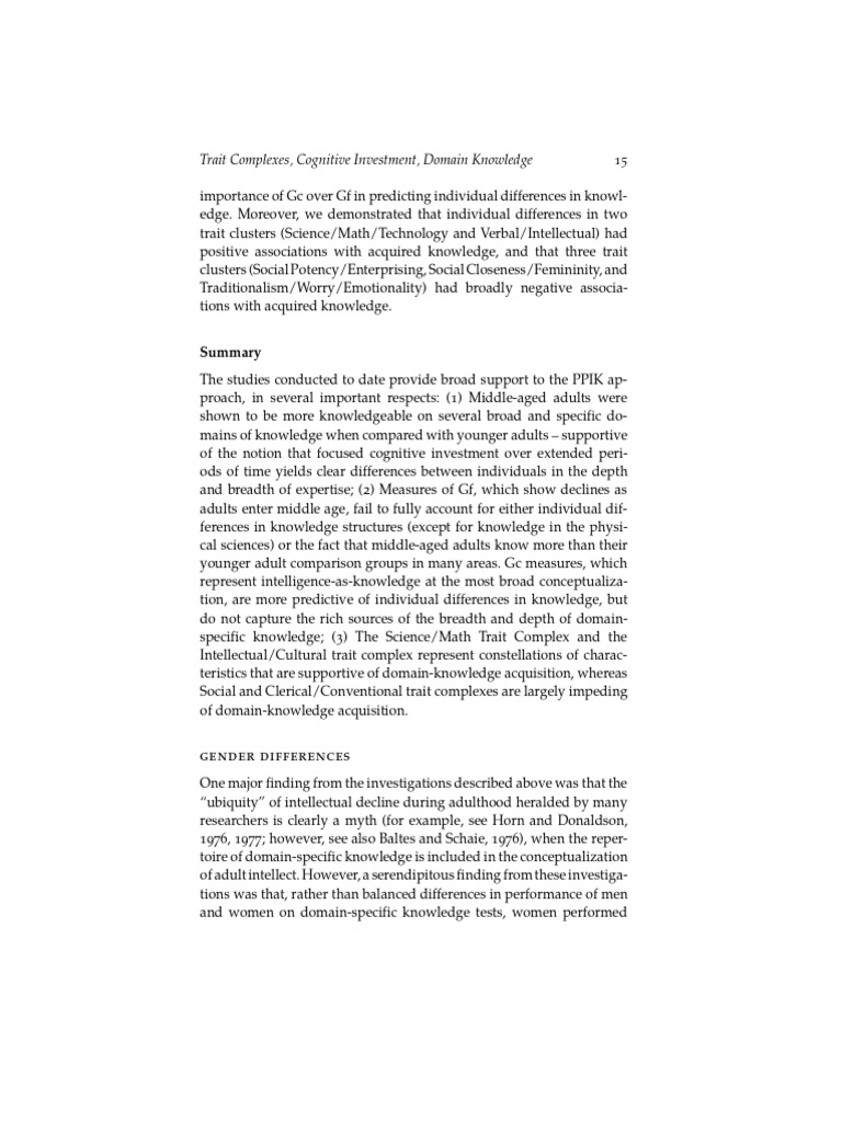 Trait Complexes, Cognitive Investment, Domain Knowledge: Gender ...