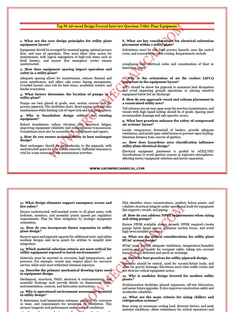 Top 50 Utility Plant Equipment Design Questions | PDF | Pump ...
