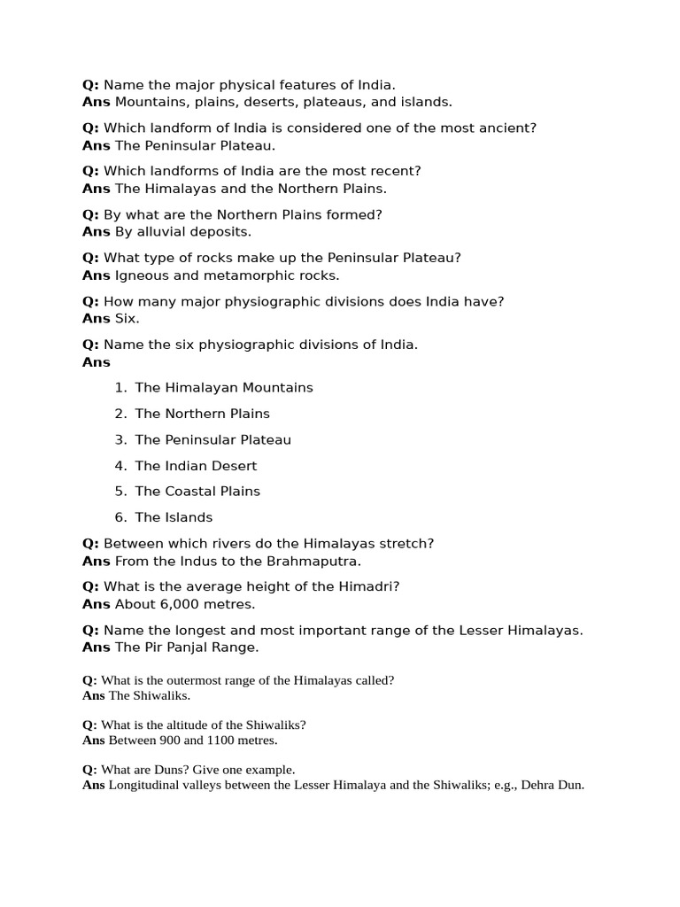 Major Physiographic Features of India | PDF | Himalayas | Physiographic ...