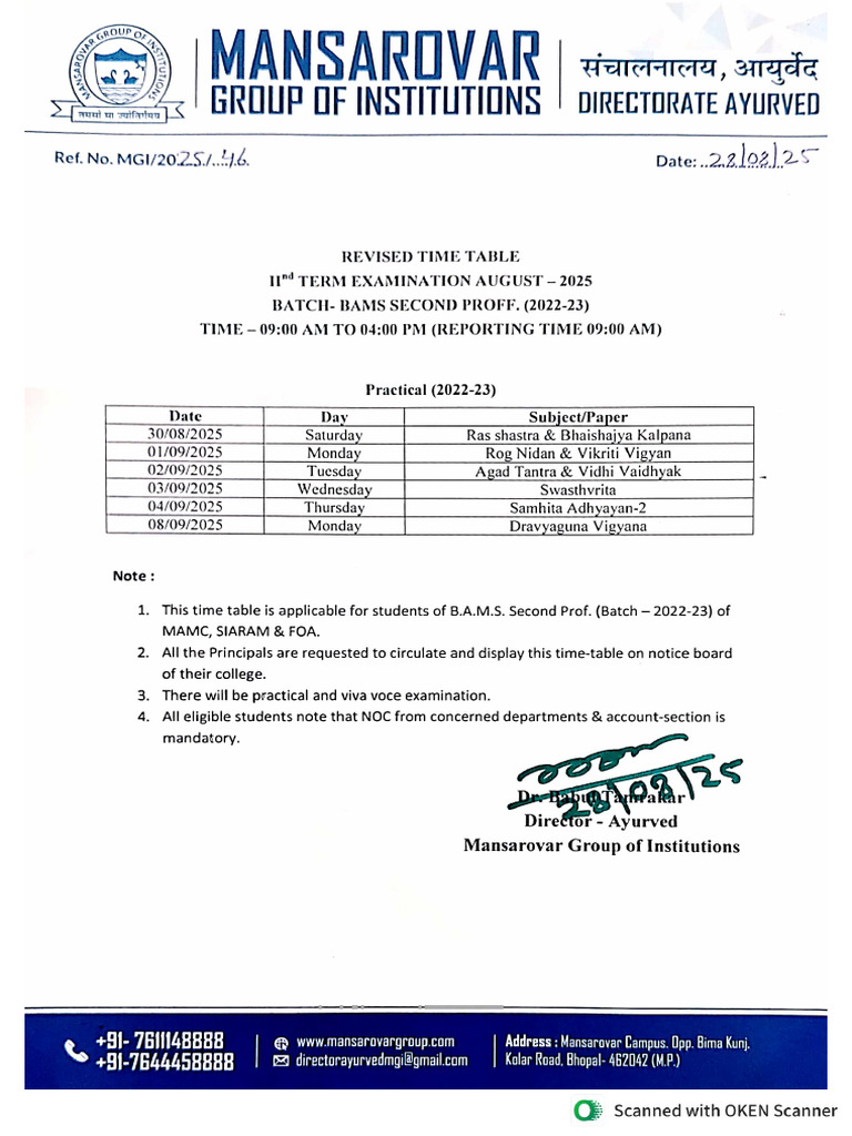Revised Time Table For Practical | PDF