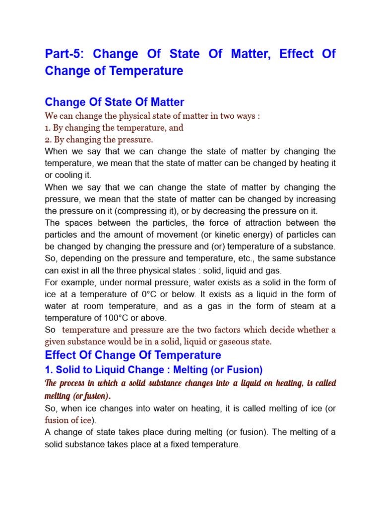 Part-5 - Change of State of Matter, Effect of Change of Temperature ...