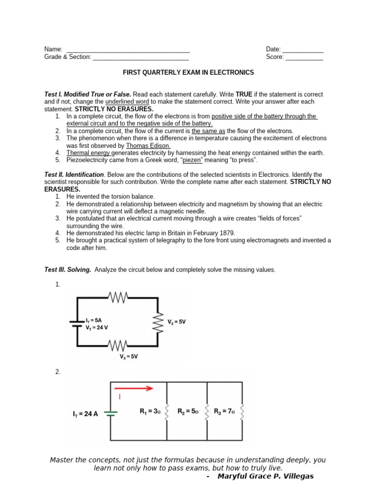 First Quarterly Exam in Electronics | PDF