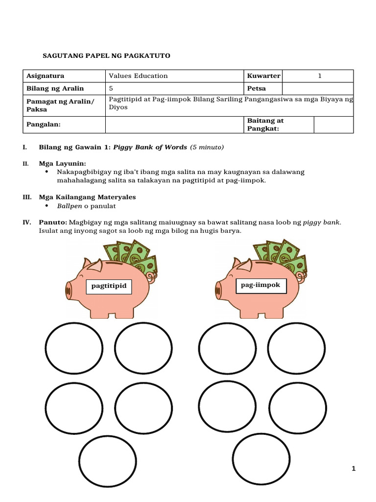 1stday Activity Lesson 5 Week 6 Pag Iimpok | PDF