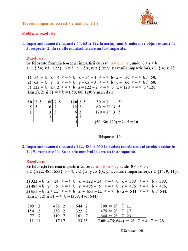 Teorema Impartirii Cu Rest C.M.M.D.C. 2 | PDF