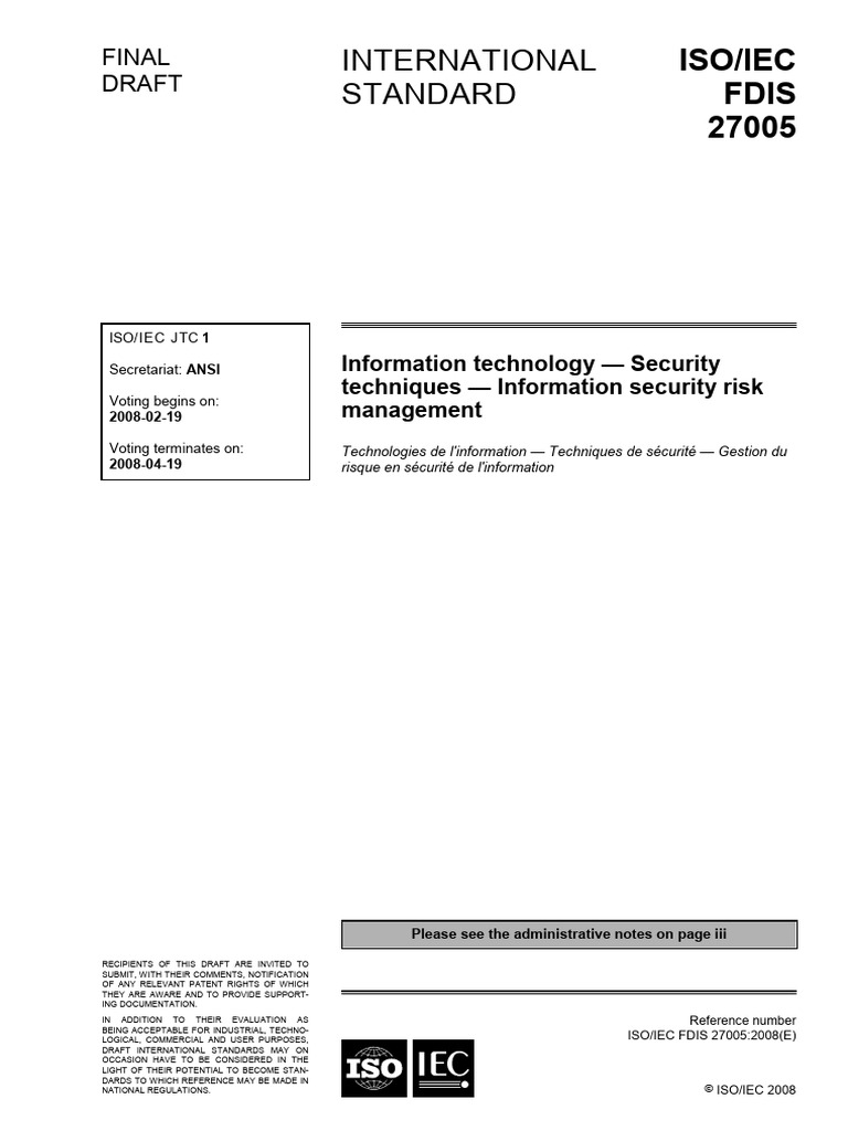 ISO/IEC 27005:2008 Overview | PDF | International Organization For ...