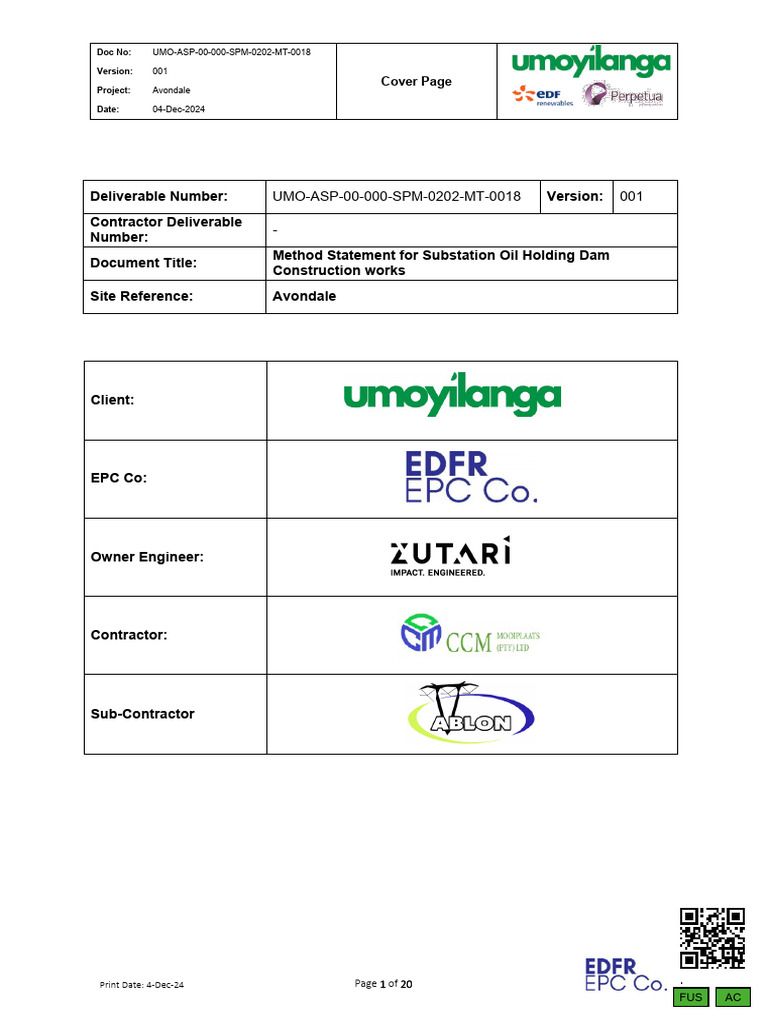 Umo ASP 00 000 SPM 0202 MT 0018 - 001 Method Statement For Substation ...