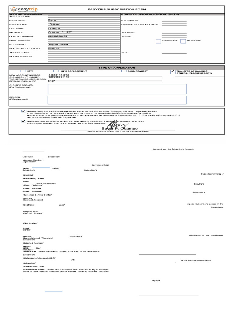 Subscription Form and T&C | PDF | Contractual Term | Toll Road
