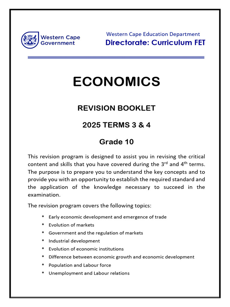 2025 Economics Gr10 T3&4 RevisionBook | PDF | Labour Law | Employment
