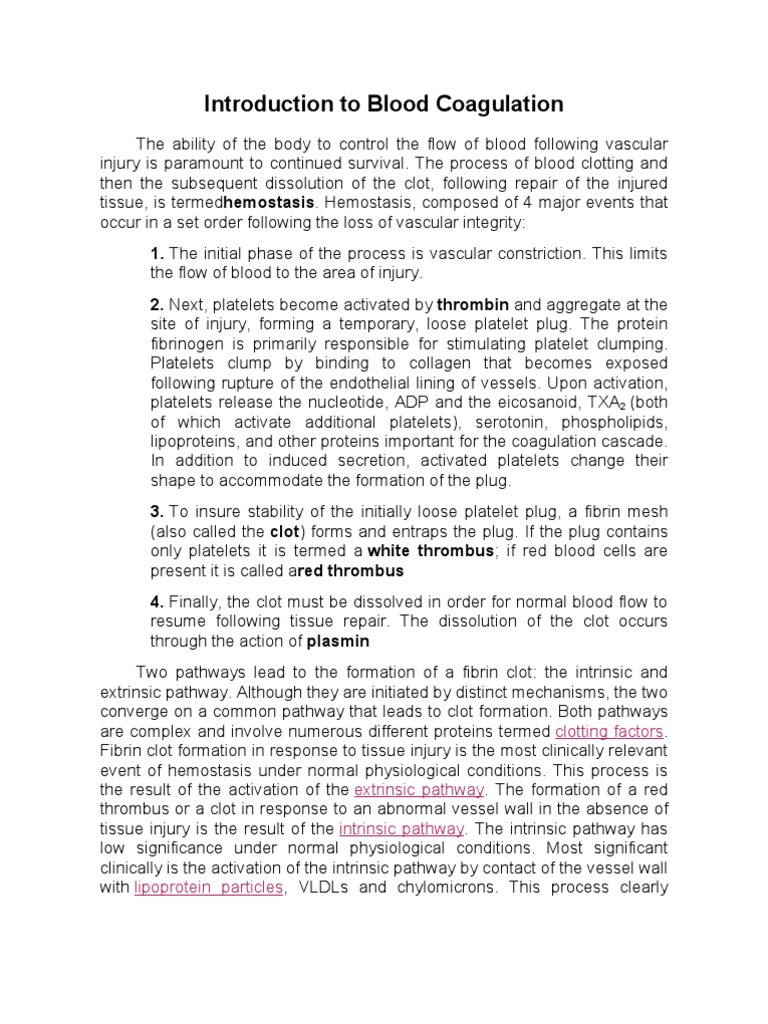 Introduction To Blood Coagulation | PDF | Coagulation | Platelet
